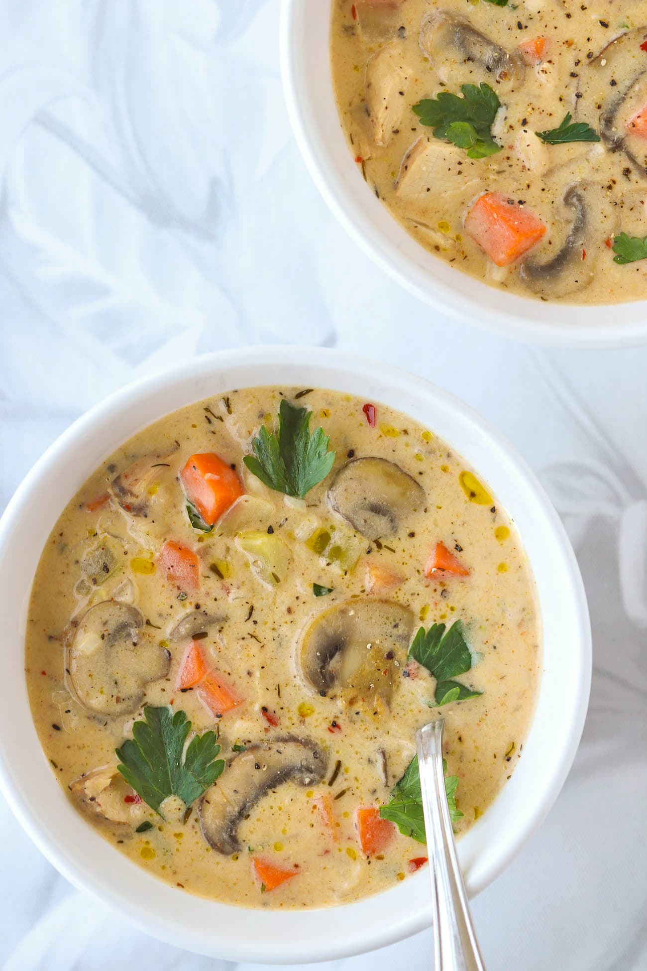 Creamy Chicken Mushroom Rice Soup - That Spicy Chick