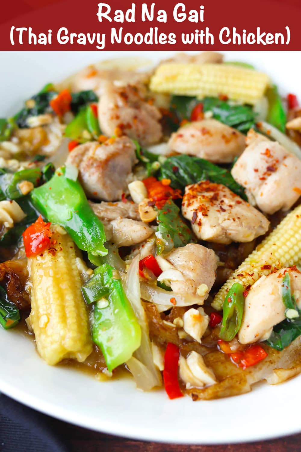 Rad Na Gai (Thai Gravy Noodles with Chicken) - That Spicy Chick