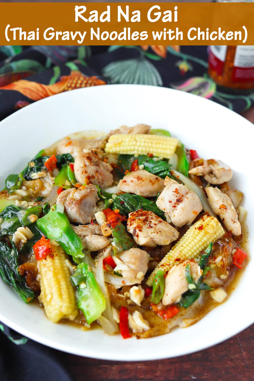 Rad Na Gai (Thai Gravy Noodles with Chicken) - That Spicy Chick