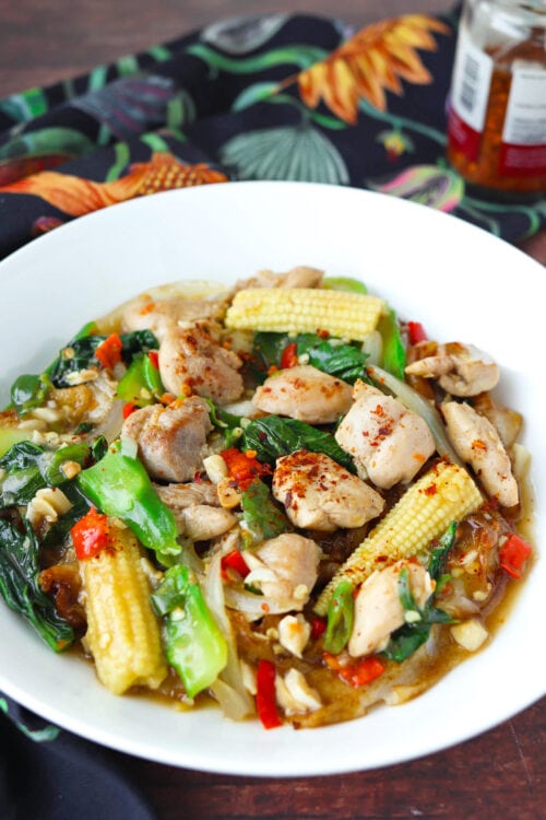Rad Na Gai (Thai Gravy Noodles with Chicken) - That Spicy Chick