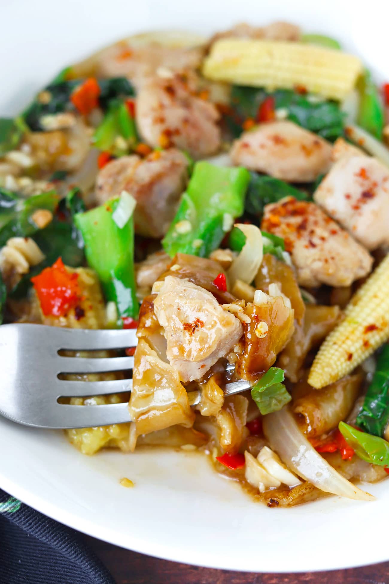 Rad Na Gai (Thai Gravy Noodles with Chicken) - That Spicy Chick