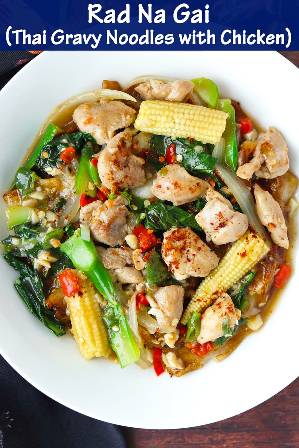 Rad Na Gai (Thai Gravy Noodles with Chicken) - That Spicy Chick