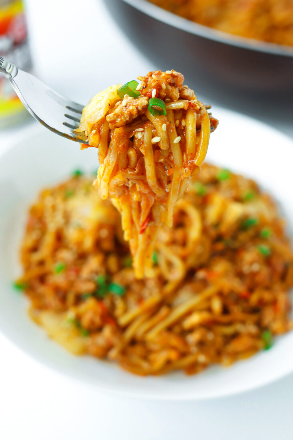 Stir-fried Kimchi Chicken Noodles (30 minute recipe) - That Spicy Chick
