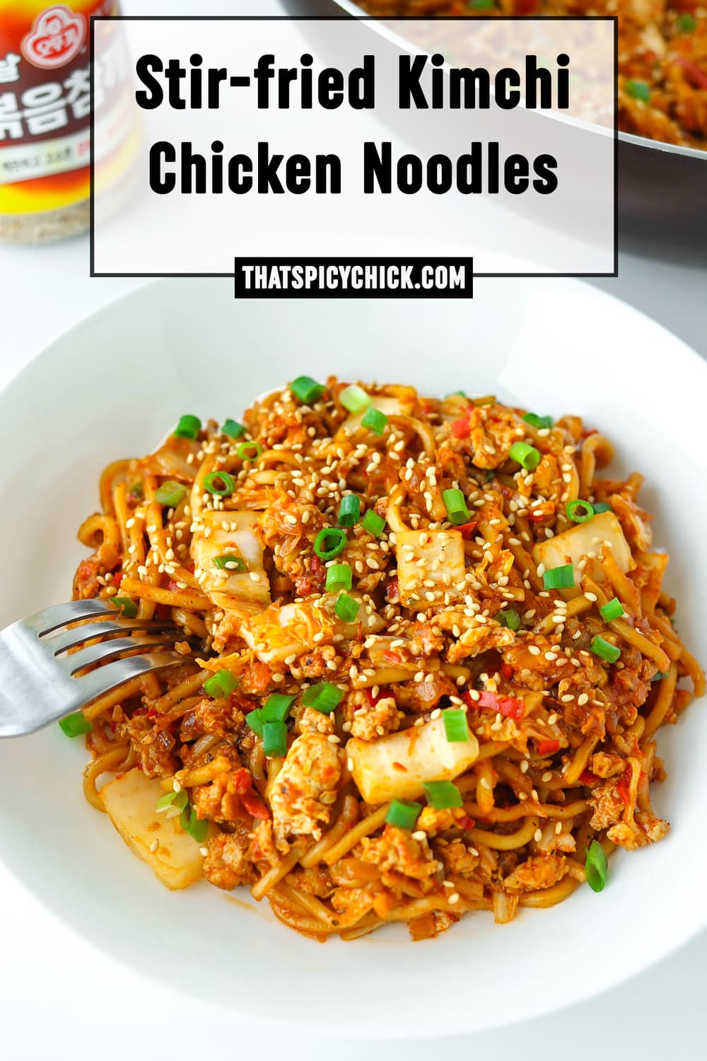 Stir-fried Kimchi Chicken Noodles (30 minute recipe) - That Spicy Chick