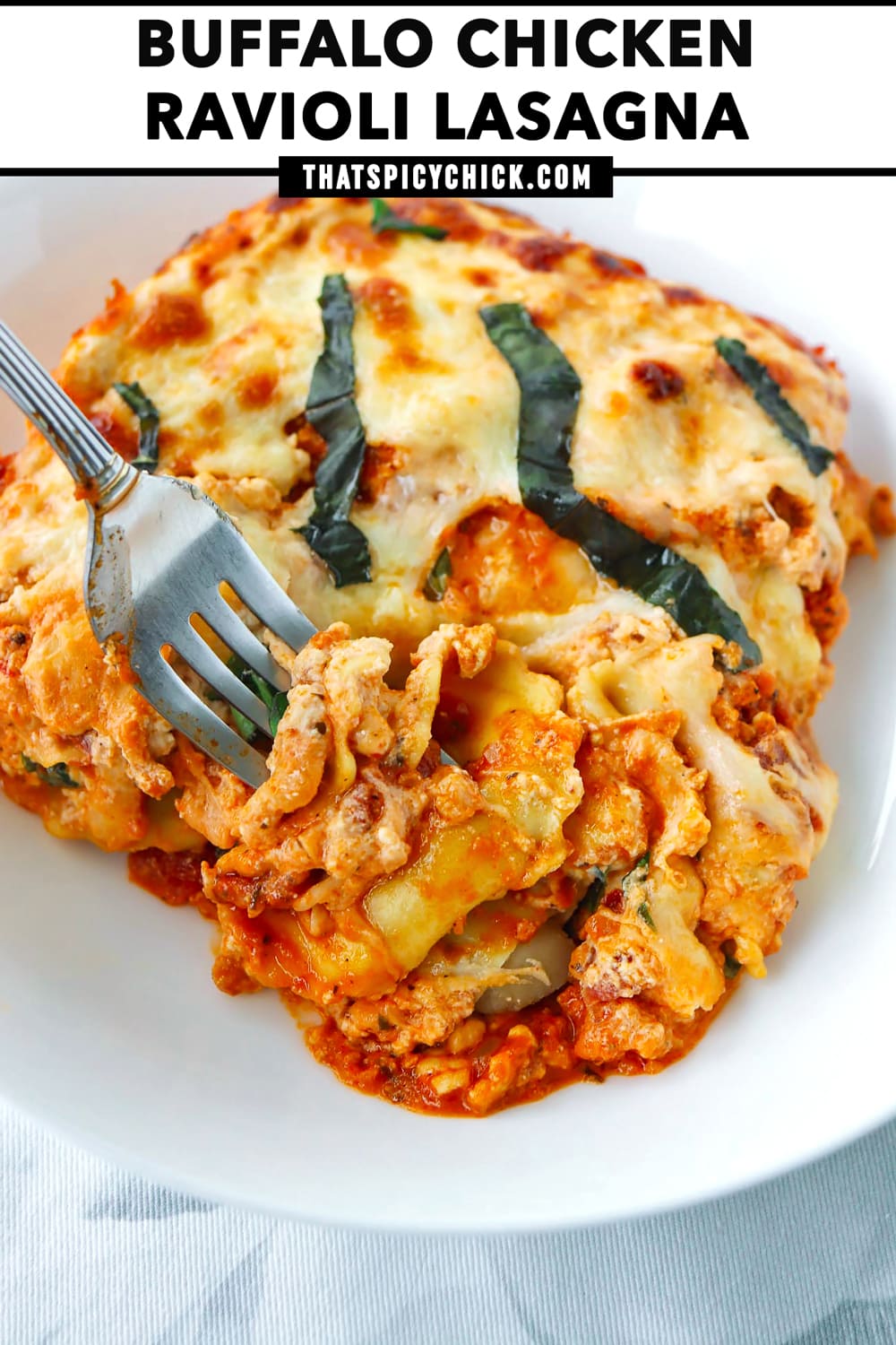 Buffalo Chicken Ravioli Lasagna - That Spicy Chick