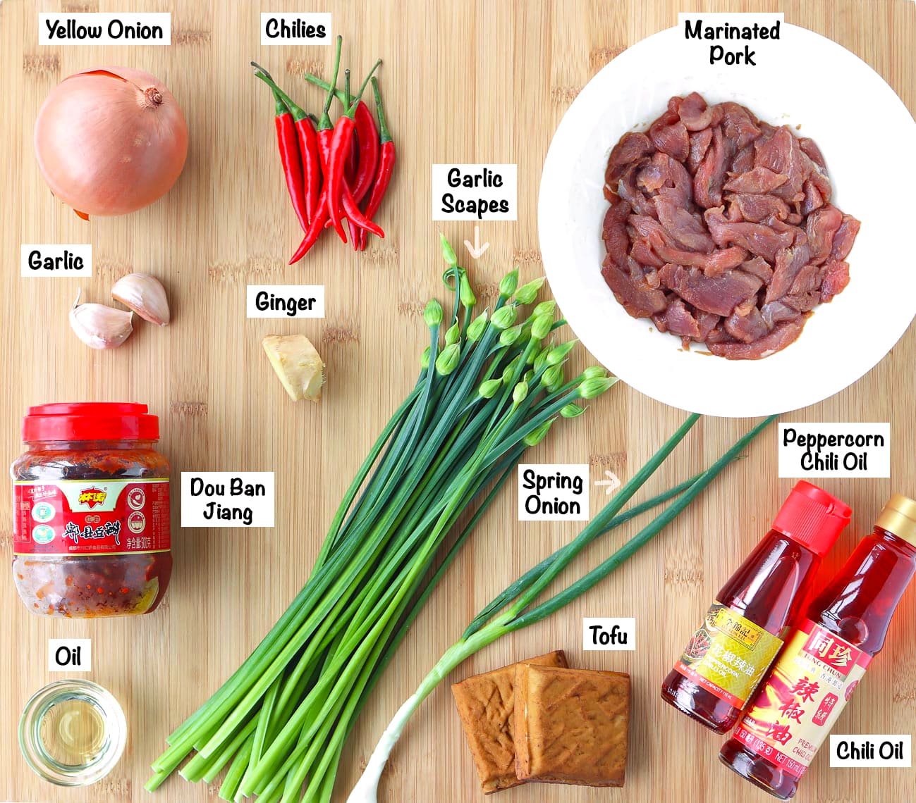 Stir-fried Garlic Scapes with Pork & Tofu - That Spicy Chick