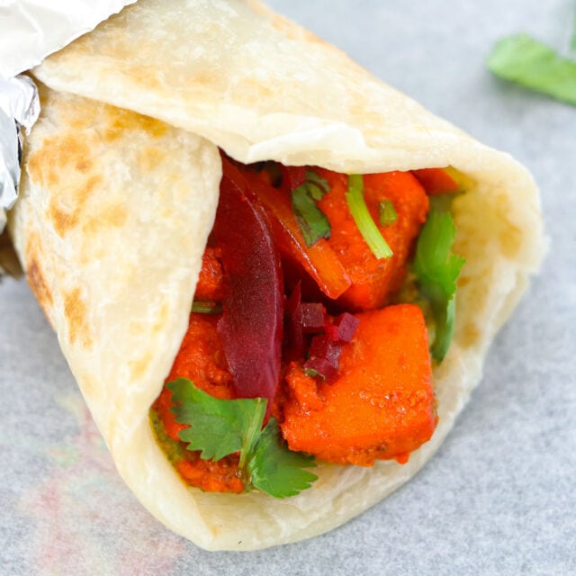 Paneer Tikka Kathi Rolls (Spicy Indian Paneer Wraps!) - That Spicy Chick