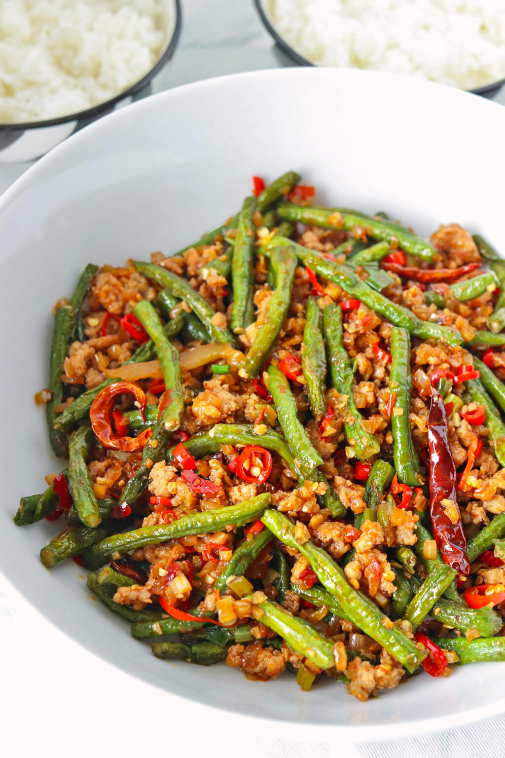 Sichuan Dry Fried Green Beans with Pork - That Spicy Chick