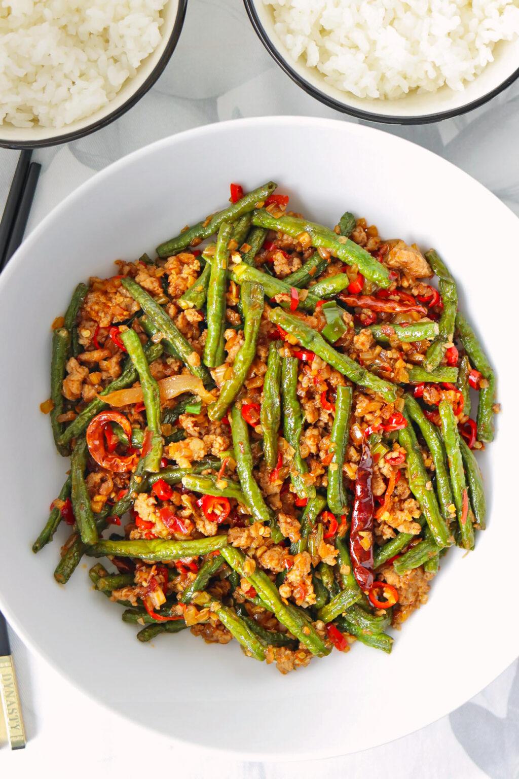 Sichuan Dry Fried Green Beans with Pork - That Spicy Chick