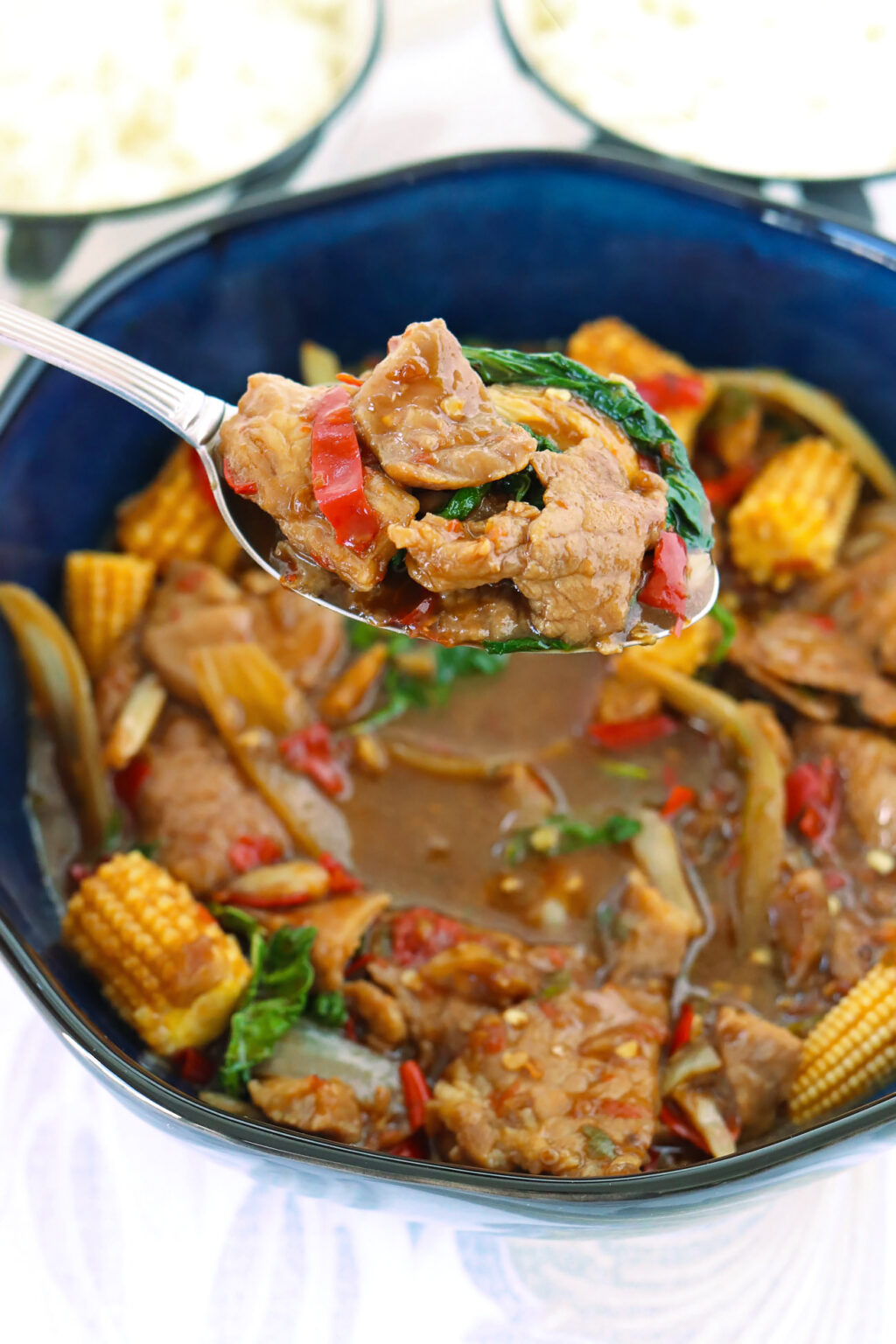 Thai Basil Pork Stir-fry (w/ Pork Collar & EXTRA Sauce) - That Spicy Chick