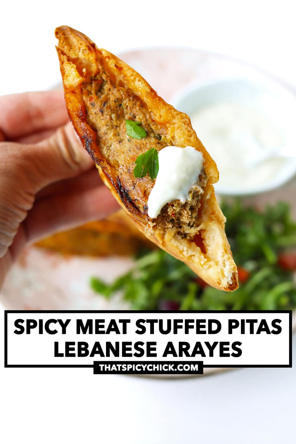 Spicy Meat Stuffed Pitas (Arayes) - That Spicy Chick
