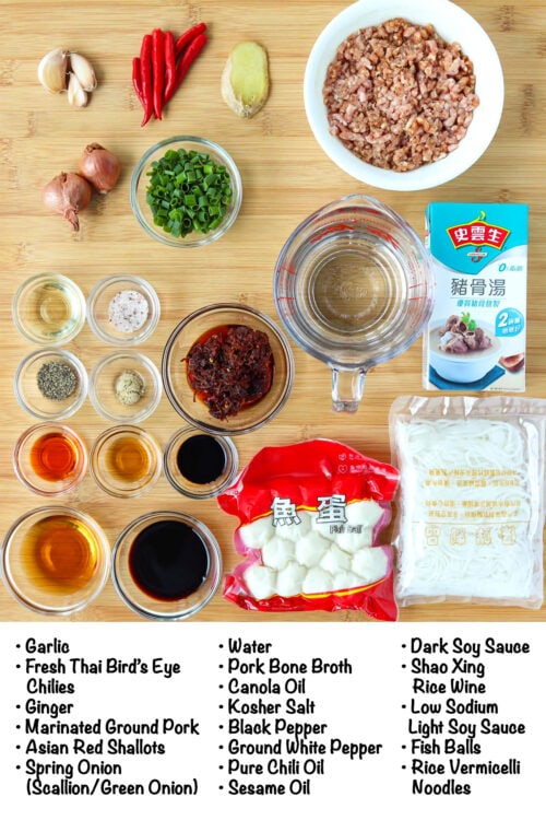 XO Noodle Soup (with Crispy Ground Pork & Fish Balls) - That Spicy Chick