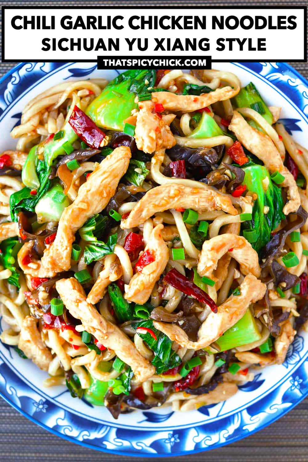 Chili Garlic Chicken Noodles (Sichuan Yu Xiang Style) - That Spicy Chick