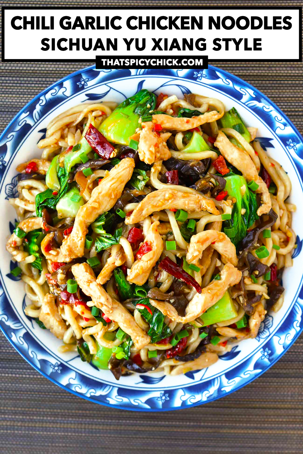 Chili Garlic Chicken Noodles (Sichuan Yu Xiang Style) - That Spicy Chick