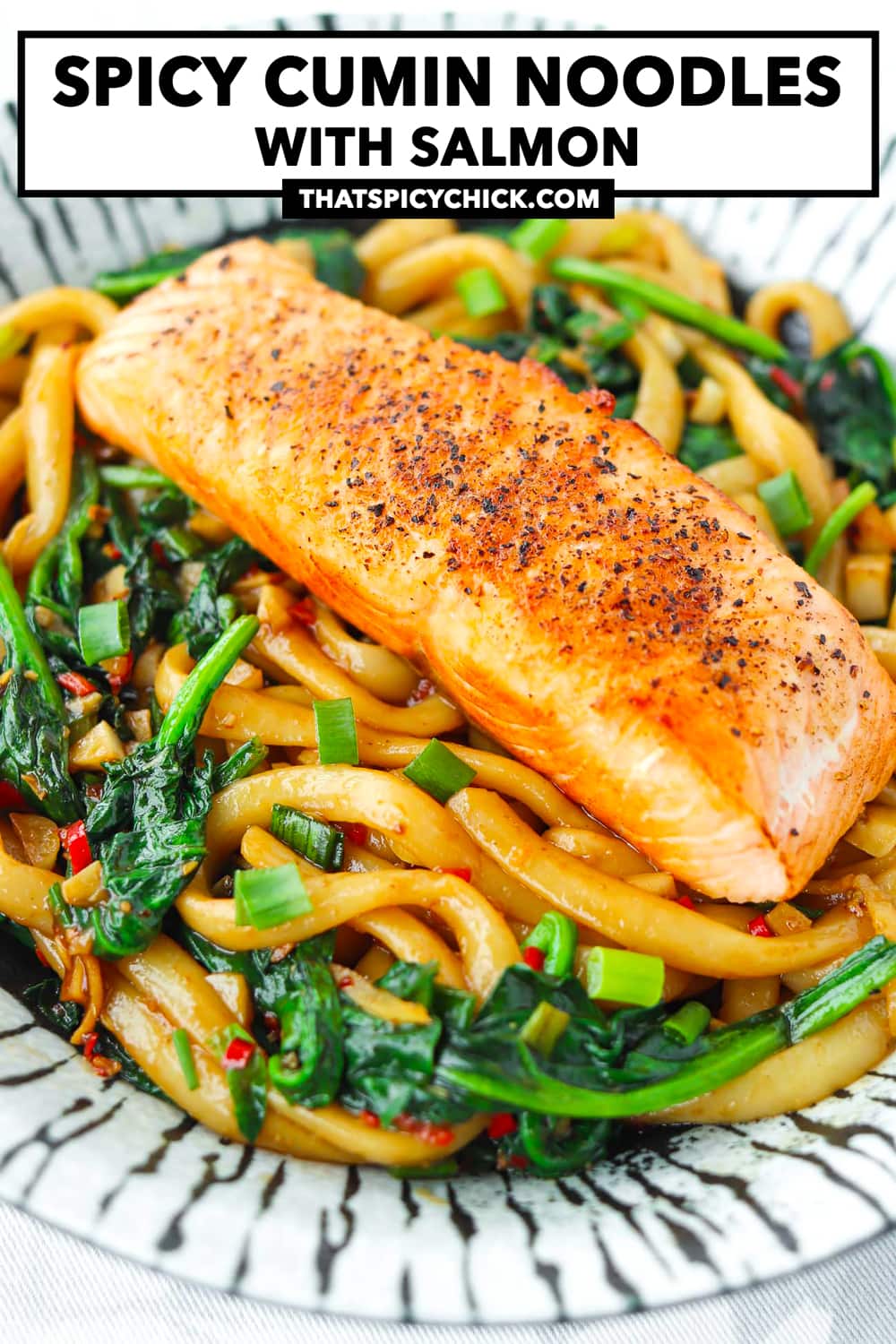 Spicy Cumin Noodles with Salmon - That Spicy Chick