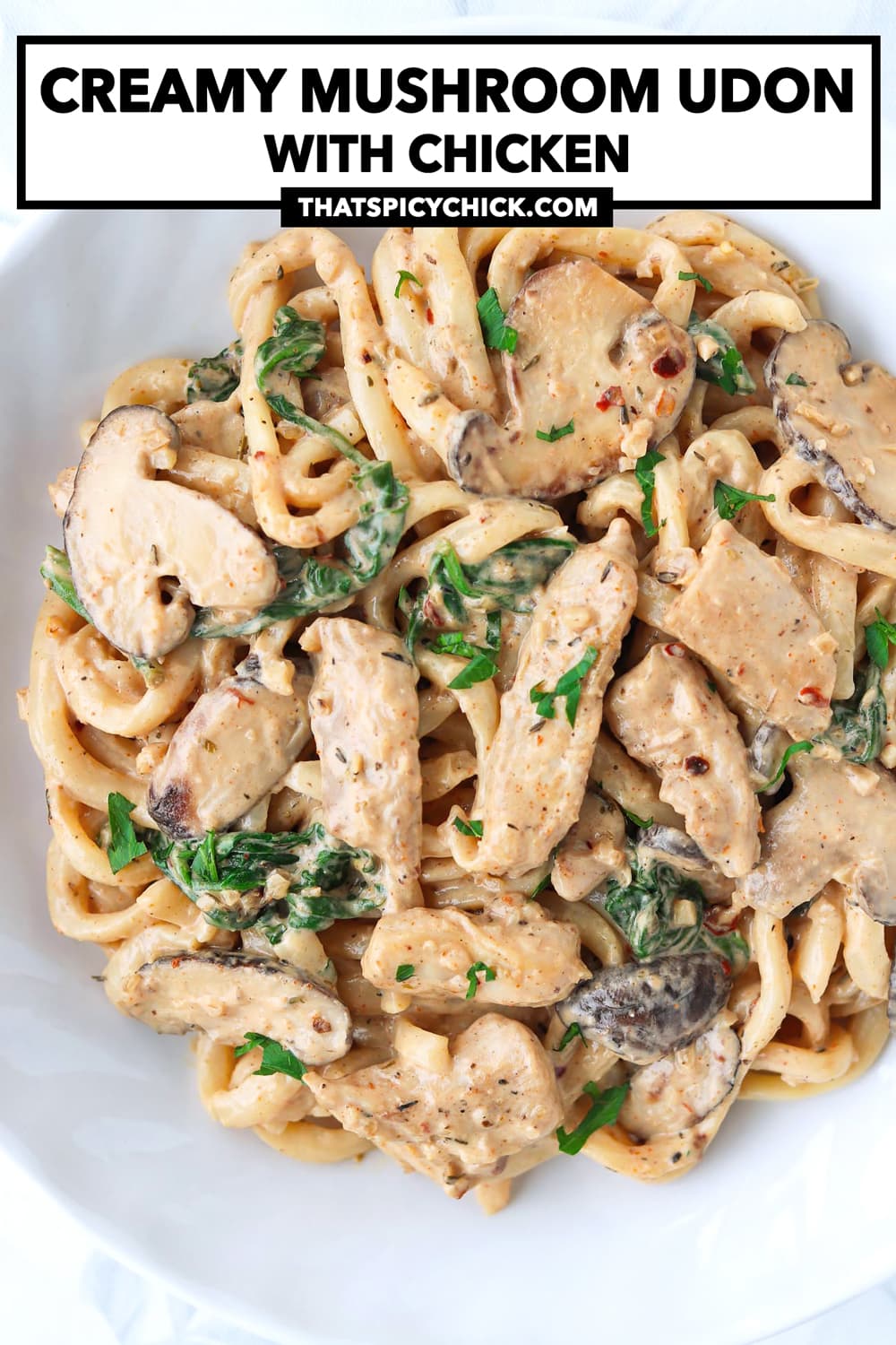 Creamy Mushroom Udon with Chicken - That Spicy Chick