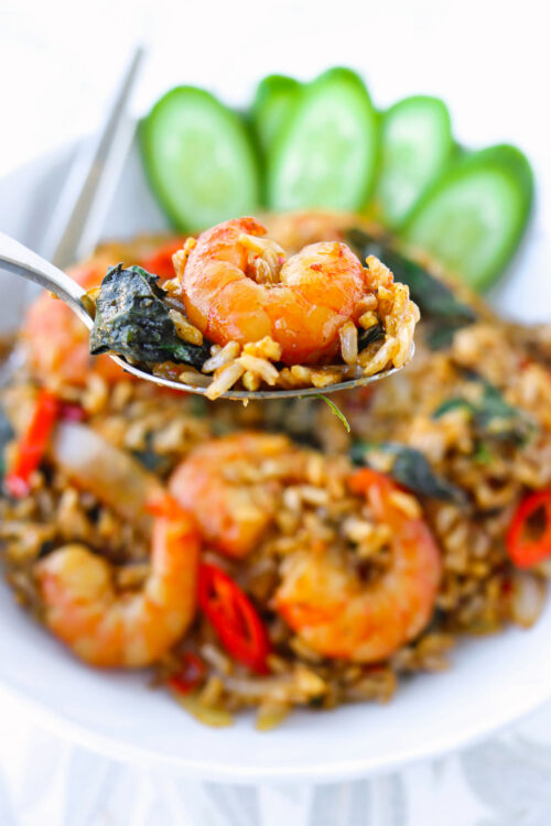 Thai Basil Shrimp Fried Rice (with Brown Rice) - That Spicy Chick