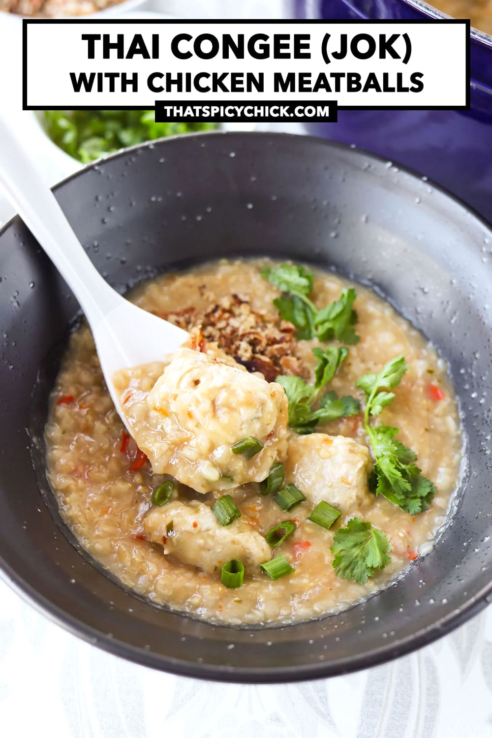 Thai Congee with Chicken Meatballs - That Spicy Chick