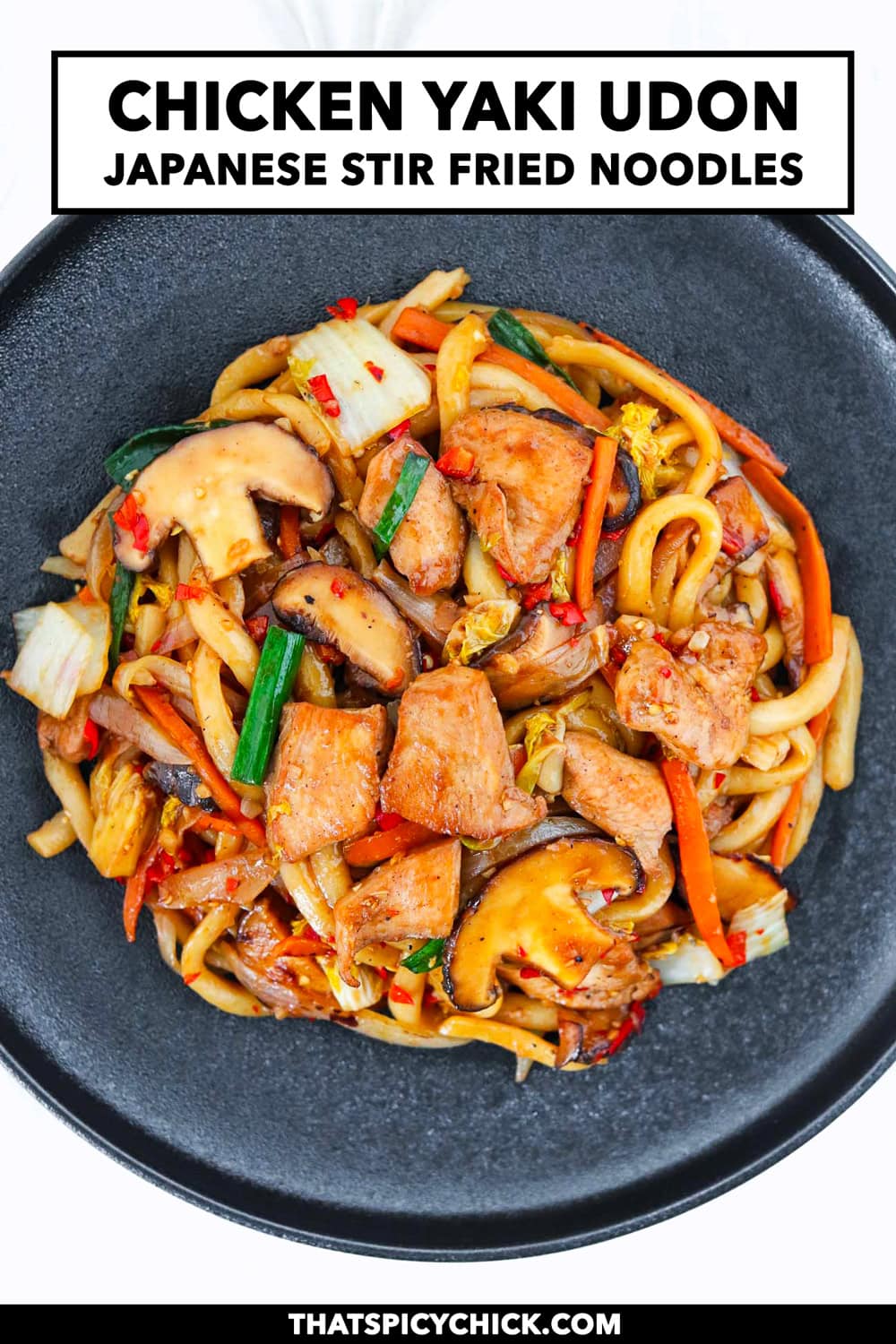 Chicken Yaki Udon (Japanese Stir-Fried Noodles Recipe) - That Spicy Chick