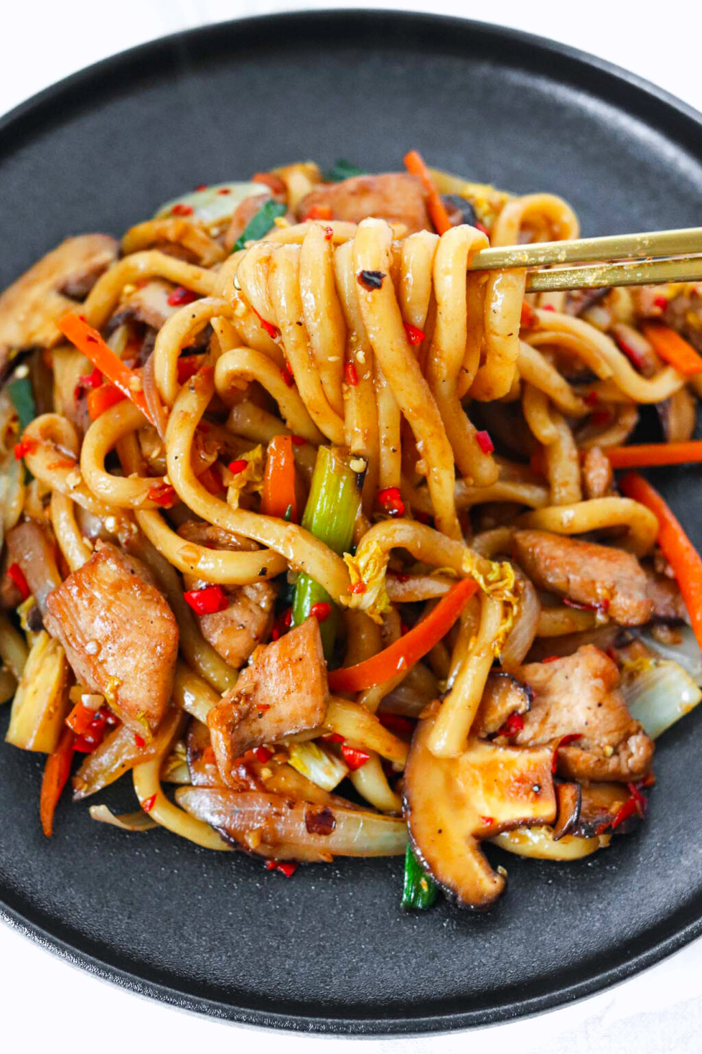 Chicken Yaki Udon (Japanese Stir-Fried Noodles Recipe) - That Spicy Chick