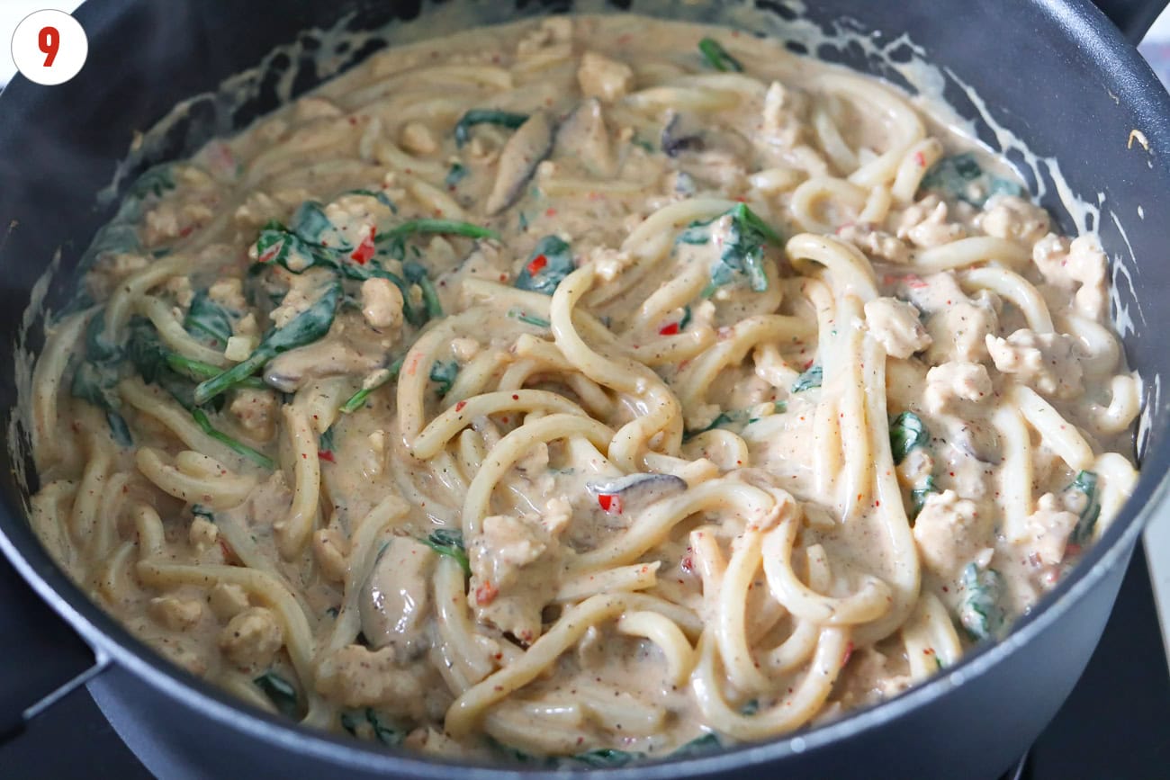 Creamy Mushroom Udon Noodles (Silken Tofu Sauce) - That Spicy Chick